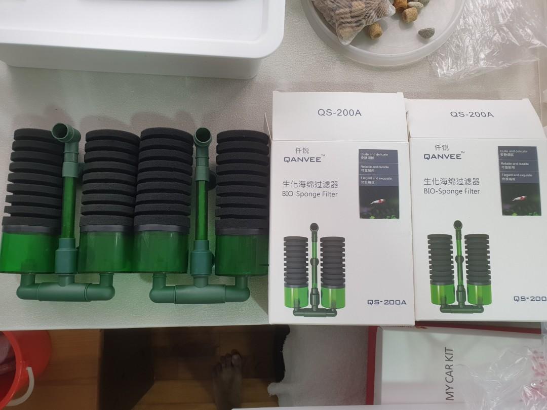 Qanvee QS-200A and no brand Aquarium Sponge filter with media, Pet Supplies, Homes & Other Pet ...