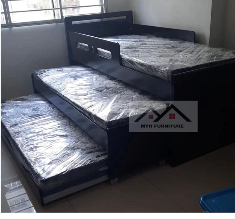 TRIPLE BEDFRAME / Bunk Bed / PULL OUT BED / WOODEN BED / SINGLE BED ...