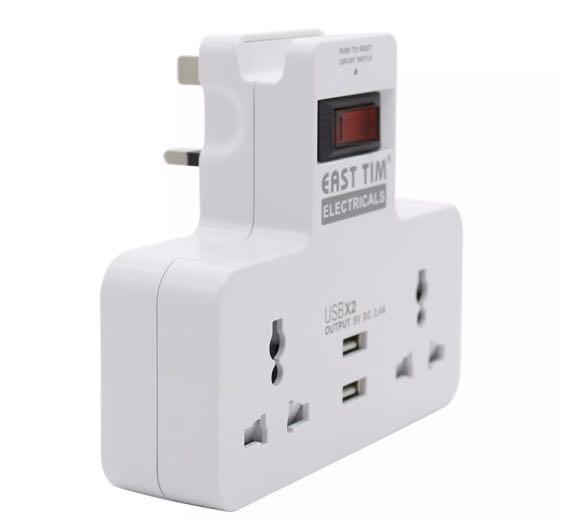 Wireless One-to-Two Converter Socket & 2USB Interface Universal UK Plug ...