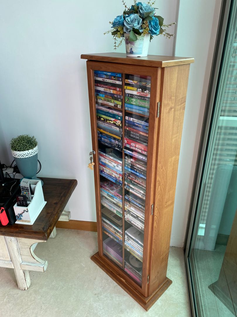 Minimalist slim DVD case - glass lockable door, Furniture & Home Living ...
