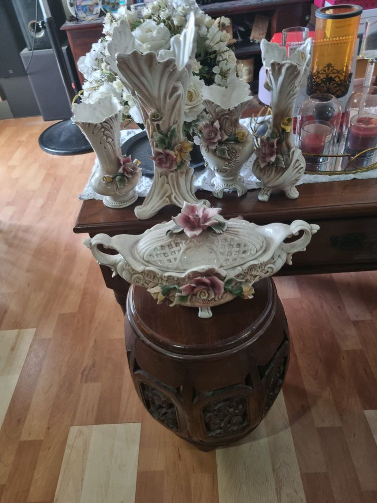 Antique stool + 5 Vases (Rocco), Furniture & Home Living, Home Decor ...