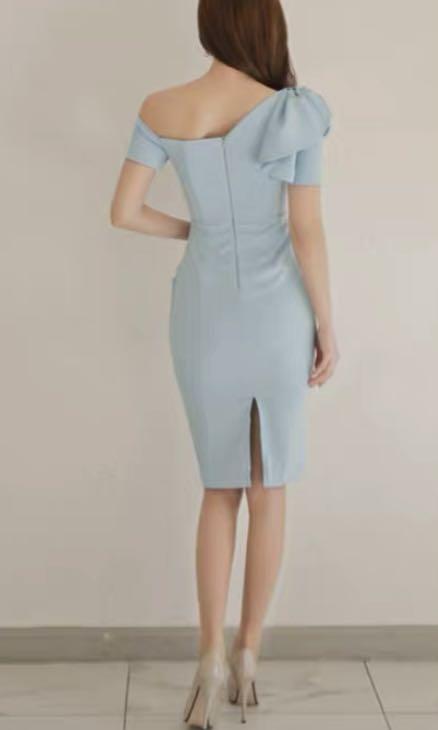 Baby powder blue toga off shoulder bodycon dress, Women's Fashion ...