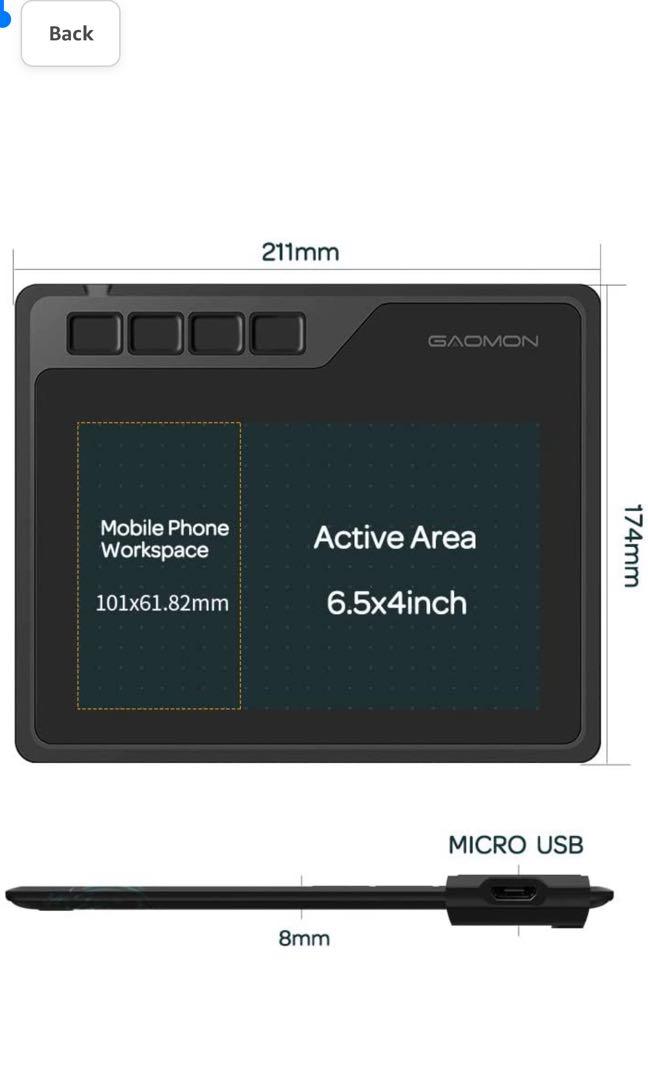 GAOMON S620 Graphics Tablet 6.5 x 4 Inches Pen Tablet with 4 Express ...
