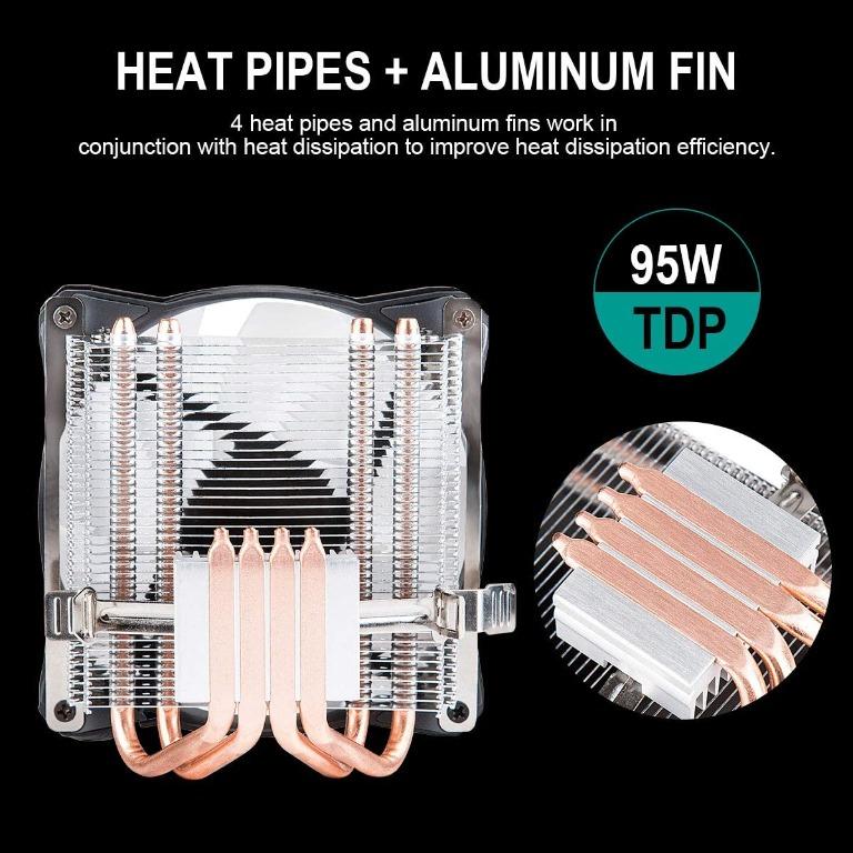 GOLDEN FIELD Z100 CPU Cooler, 4 Heatpipes Heatsink, 120mm LED Cooling ...
