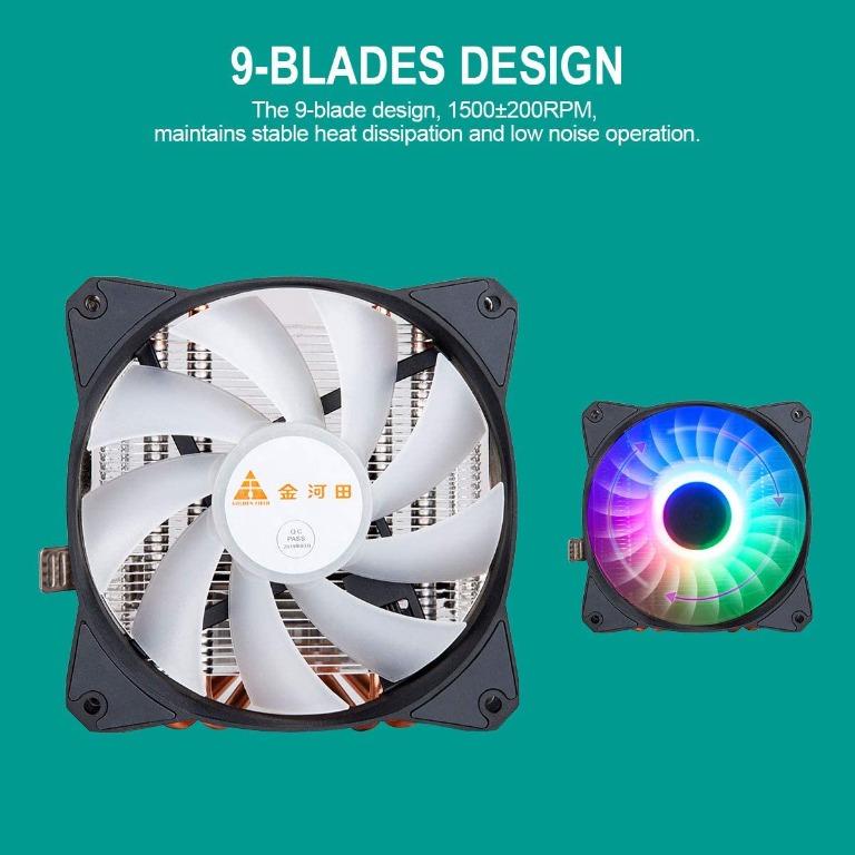 GOLDEN FIELD Z100 CPU Cooler, 4 Heatpipes Heatsink, 120mm LED Cooling ...