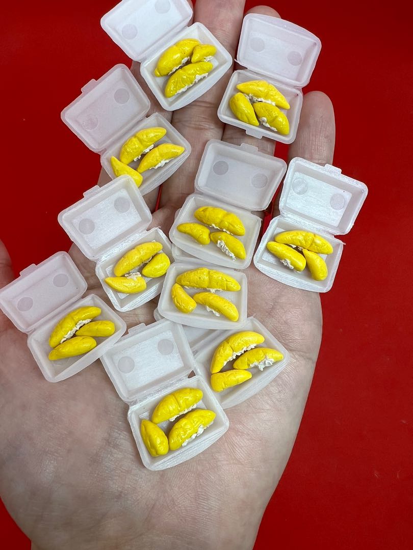 Handmade Miniature Durian in Replicate Styrofoam box packaging, clay ...