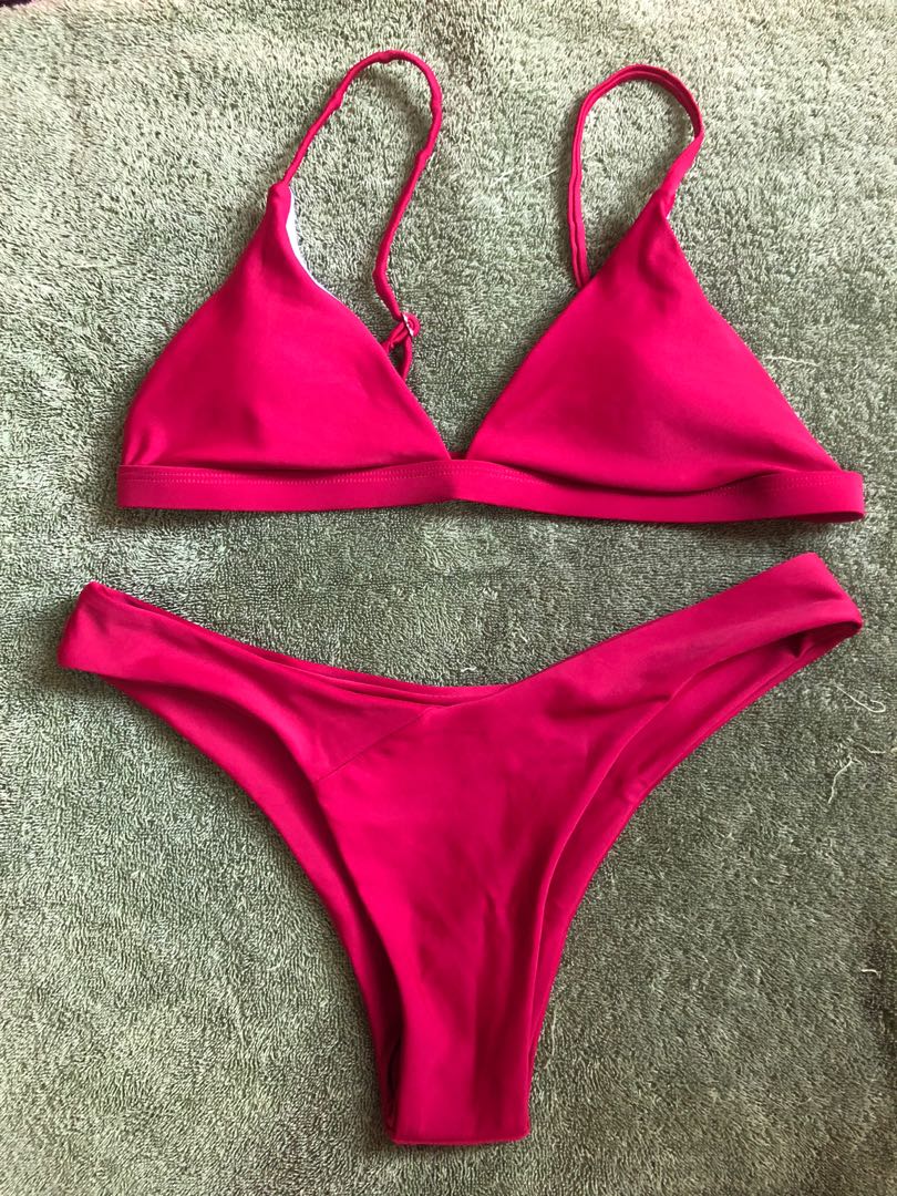 Maroon triangle top two piece swimsuit, Women's Fashion, Swimwear ...