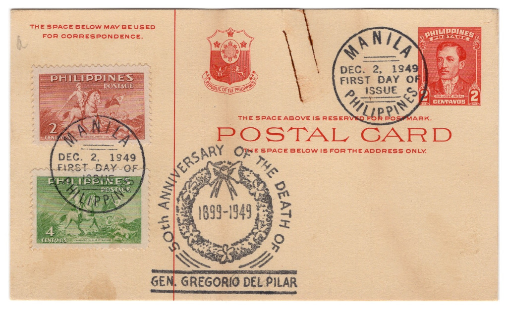 Philippines Stamps Postal Card 1949. Gregorio del Pilar 50th Death ...