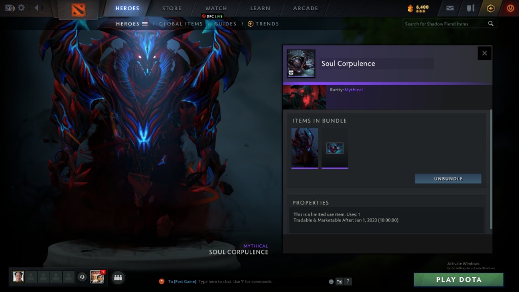 Shadow Fiend Soul Corpulence bundle (Ultra Rare), Video Gaming, Gaming ...