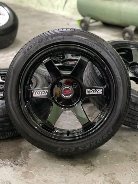 TE37 16 inch sports rim Vios tyre 90%, Auto Accessories on Carousell
