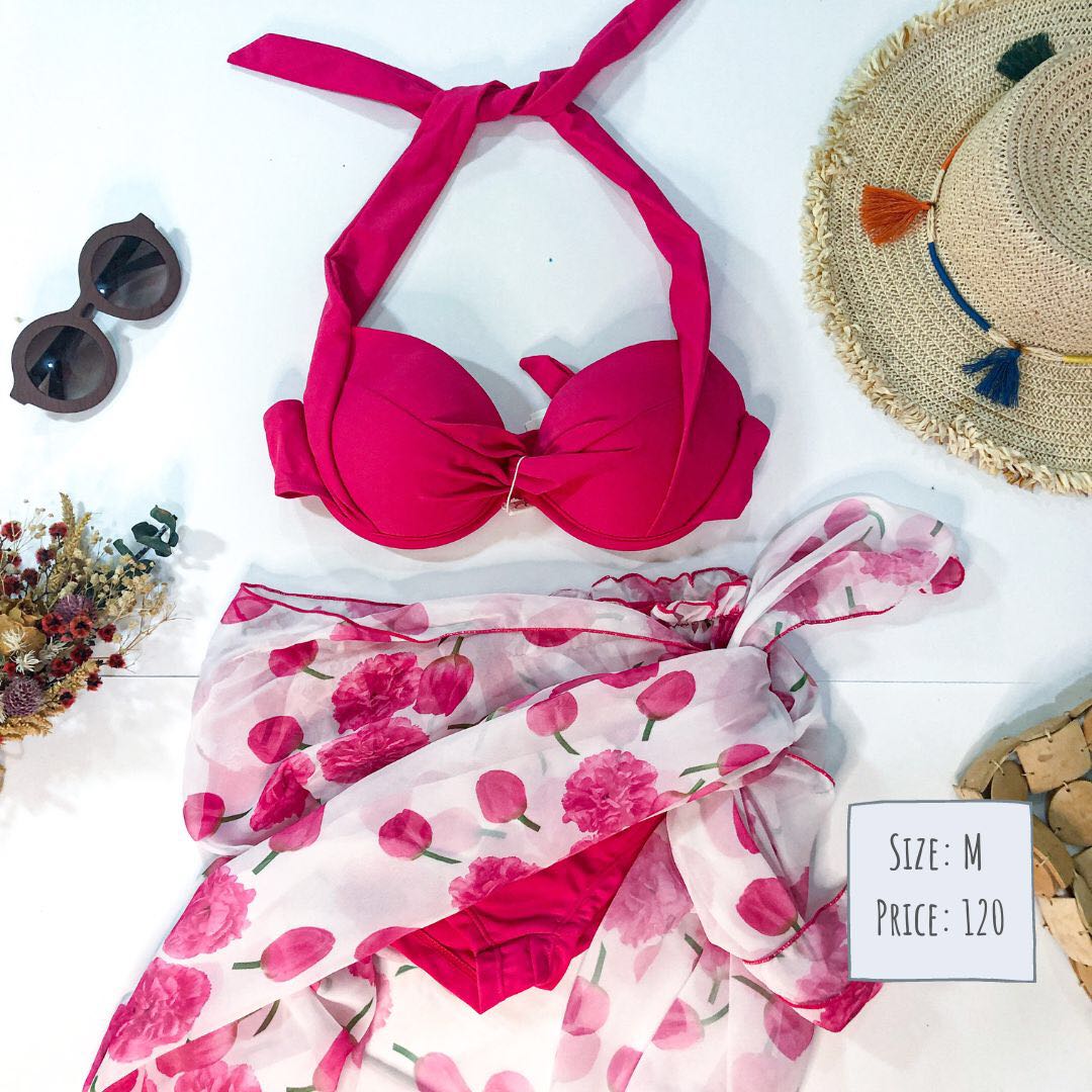 Fuschia Bikini With Cover, Women's Fashion, Swimwear, Bikinis ...