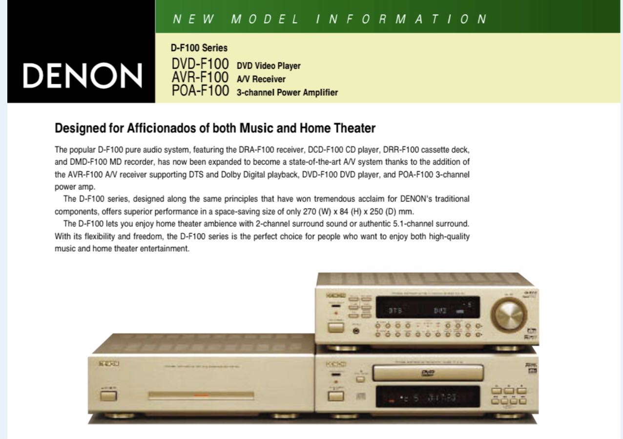 High End Denon Amplifier Series set DVD-F100 / AVR-F100 / Amplifier POA-F100 Sound System ...