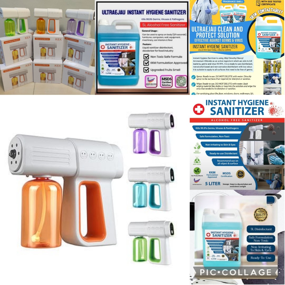 K6X Disinfectant Gun & 5Litre of instant Hygiene solution, Beauty & Personal Care, Sanitisers ...