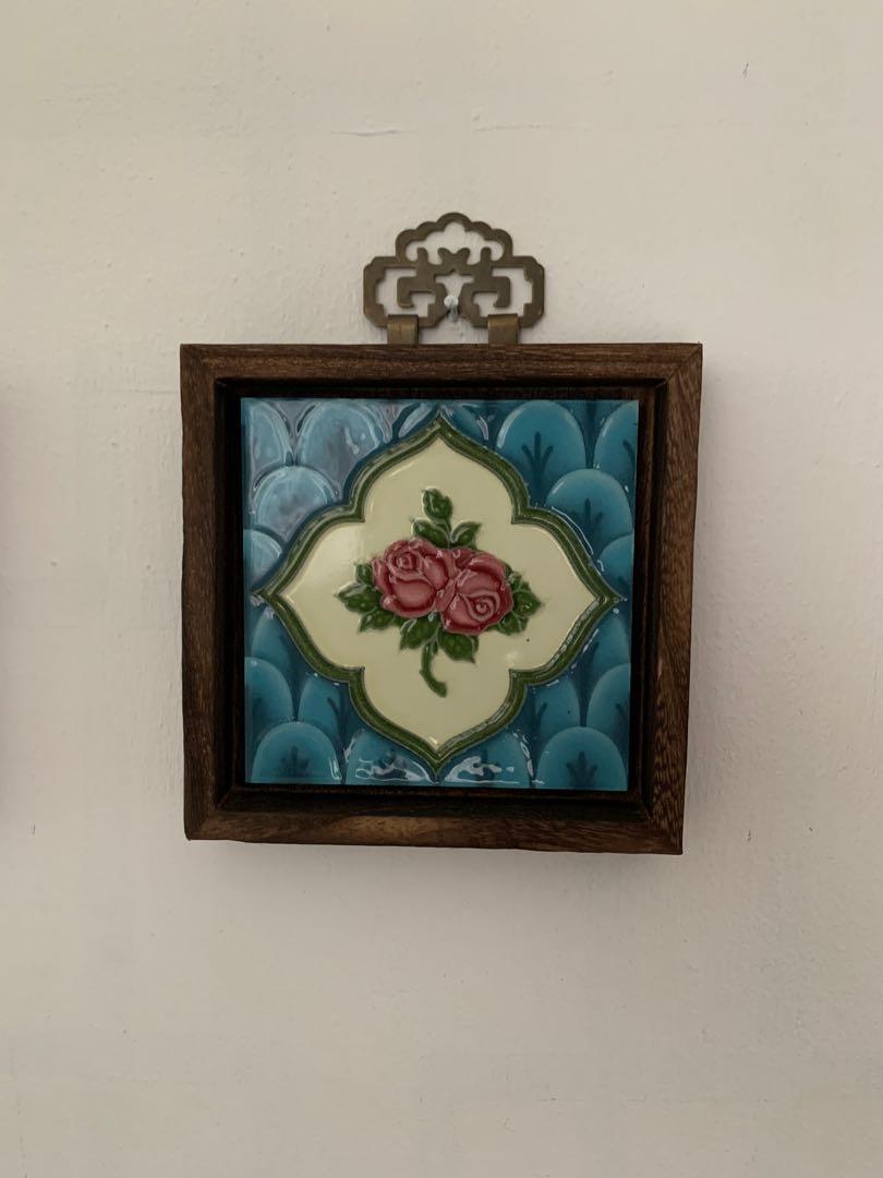Peranakan Tile with wooden frame, Furniture & Home Living, Home Decor ...