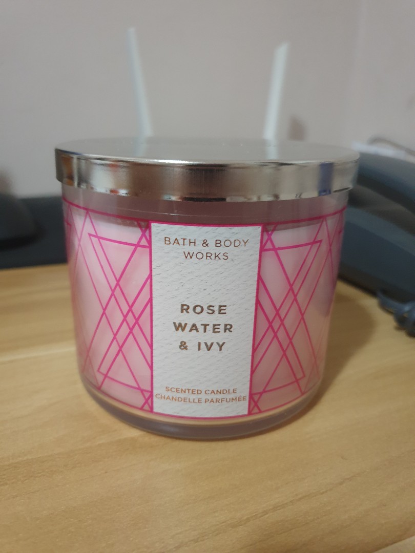Rose Water & Ivy 3-Wick Candle, Furniture & Home Living, Home Fragrance ...