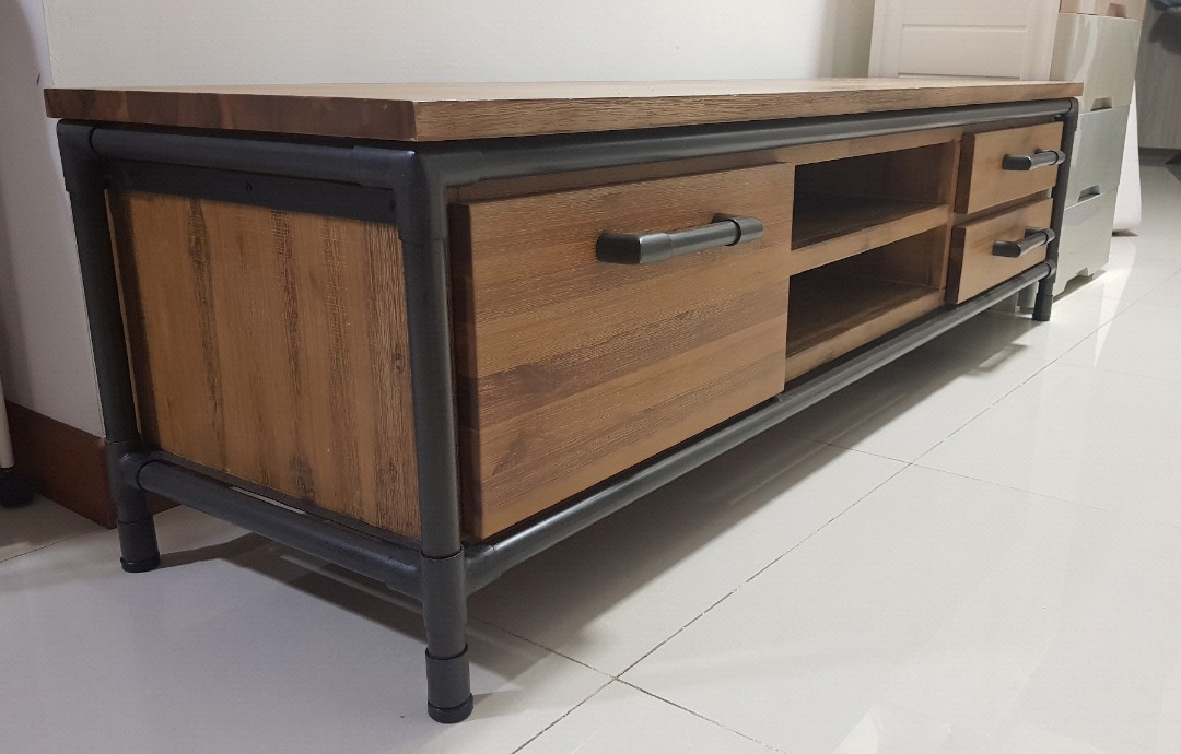 Wooden TV Console with Steel Structure, Furniture & Home Living ...
