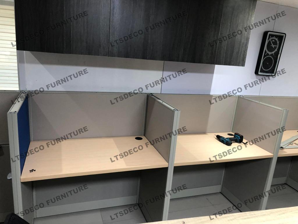 workstation cubicle, full fabric office partition, beige aluminum ...