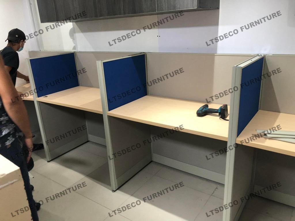 workstation cubicle, full fabric office partition, beige aluminum ...