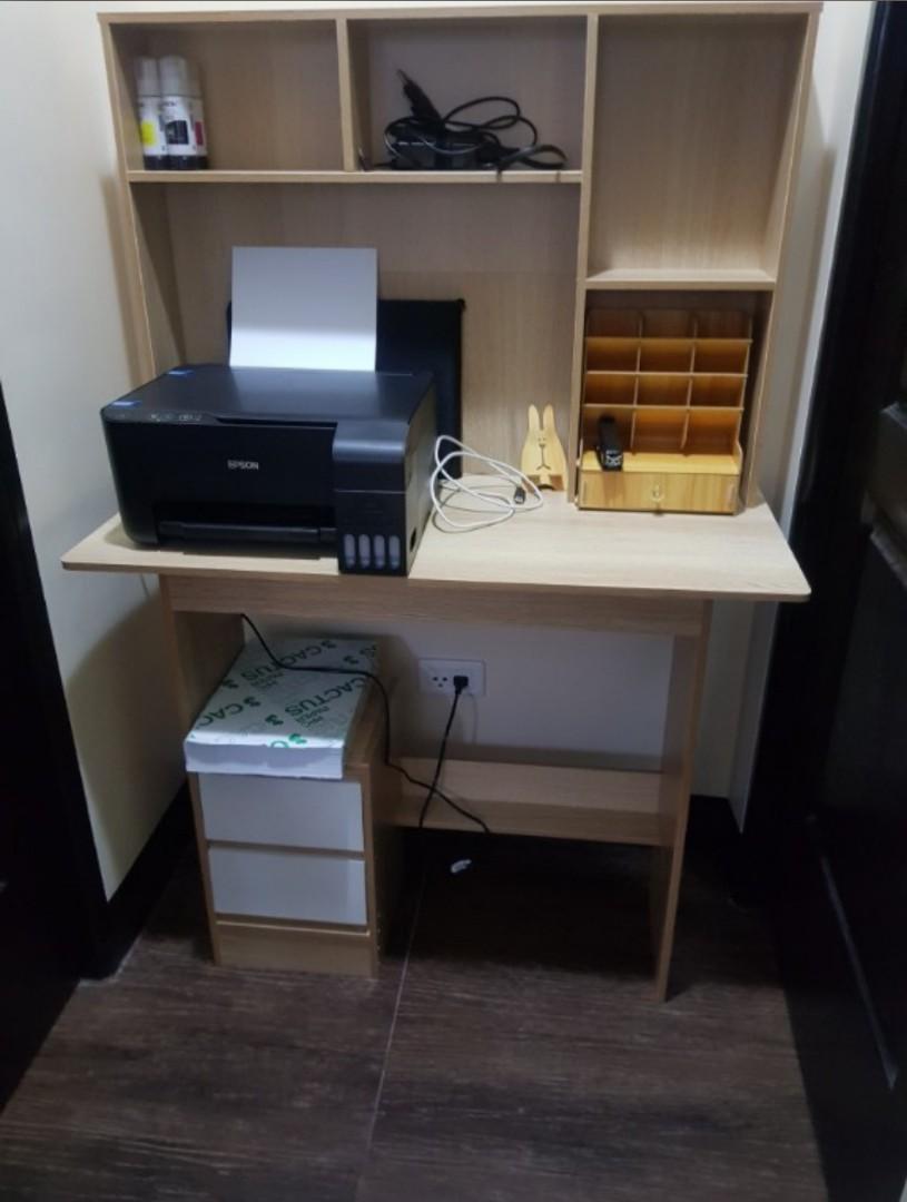 BIG SIZE COMPUTER TABLE WITH SHELVES & DRAWER, Furniture & Home Living ...