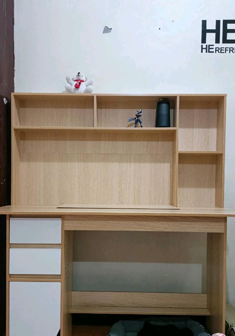 BIG SIZE COMPUTER TABLE WITH SHELVES & DRAWER, Furniture & Home Living ...