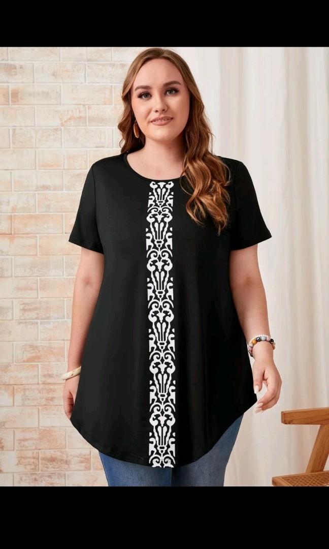 Brand new plus sized black long top, Women's Fashion, Tops, Blouses on ...
