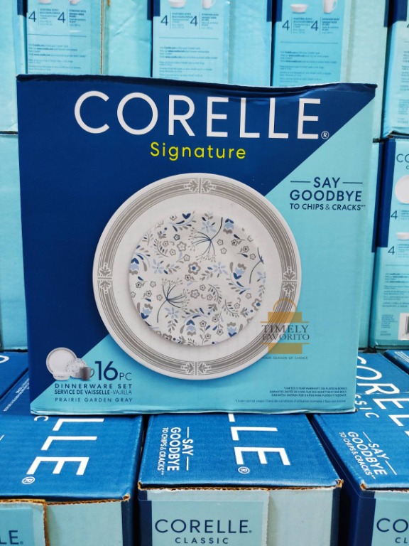 Corelle Signature 16pc Prairie Garden Gray Dinnerware Set, Furniture ...