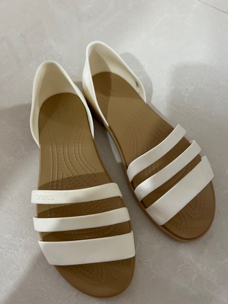 Crocs tulum white open flat sandals, Women's Fashion, Footwear, Sandals ...