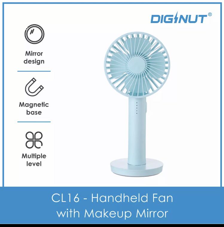 DIGINUT C-16 Handheld Fan with Makeup Mirror / Magnetic Portable Fan ...