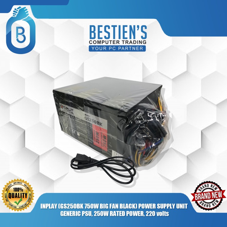 INPLAY (GS250BK 750W BIG FAN BLACK) POWER SUPPLY UNIT GENERIC PSU ...