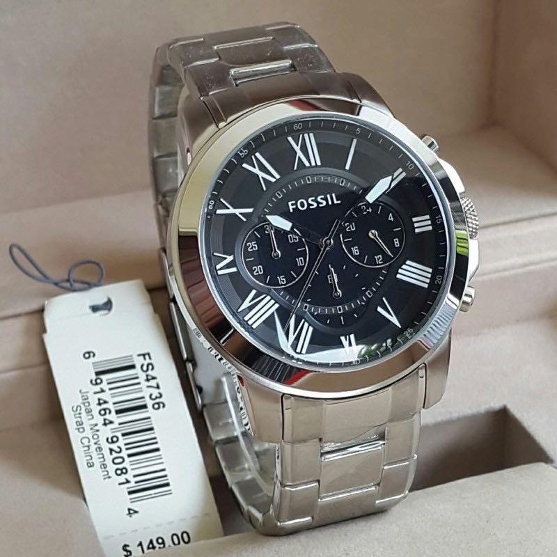Original 100% Fossil Watch Men Silver Fs4736, Fesyen Pria, Jam Tangan ...