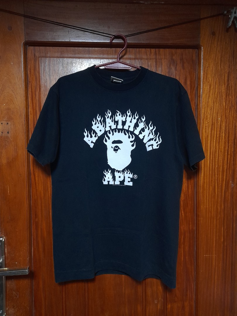 Rare Bape A Bathing Ape Fire College Shirt, Men's Fashion, Tops & Sets ...