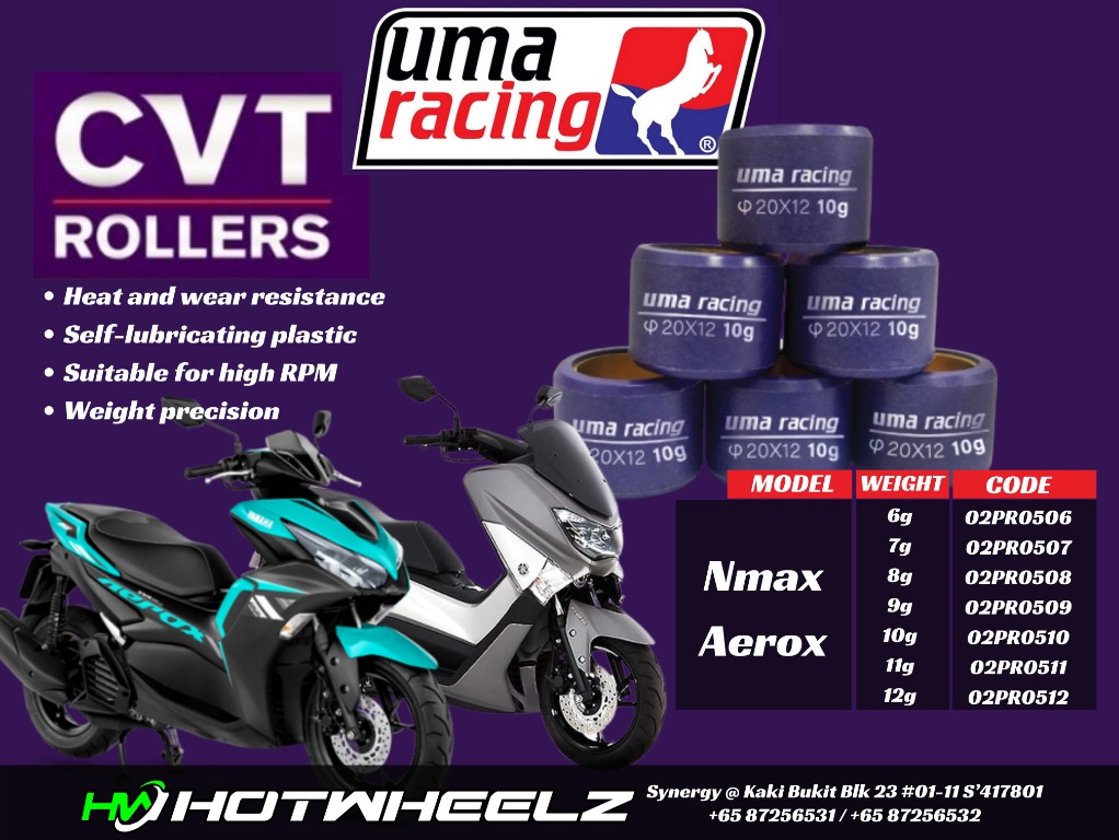 UMA RACING CVT ROLLERS: YAMAHA NMAX/AEROX, Motorcycles, Motorcycle ...