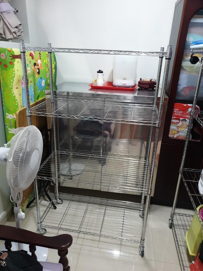 4 tier stainless steel rack with roller wheels, Furniture & Home Living ...