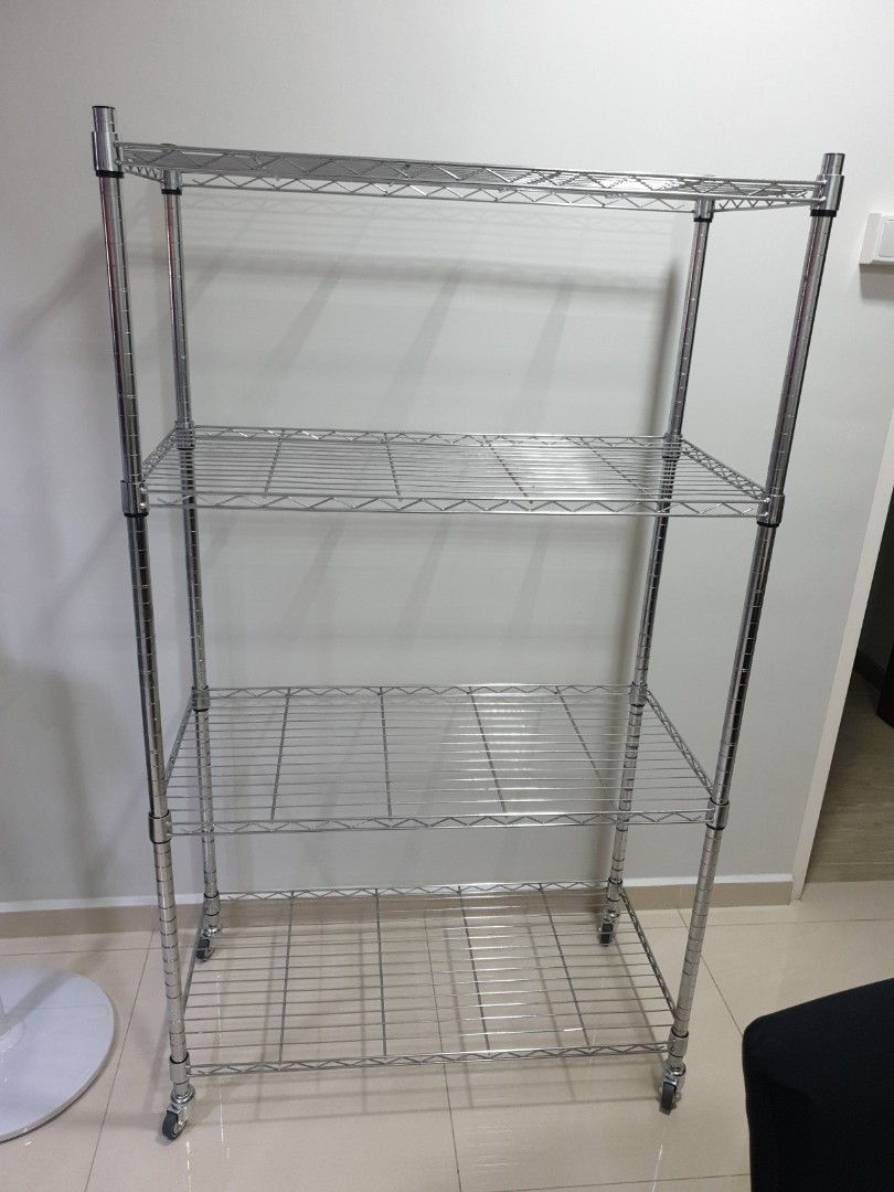 4 tier stainless steel rack with roller wheels, Furniture & Home Living ...