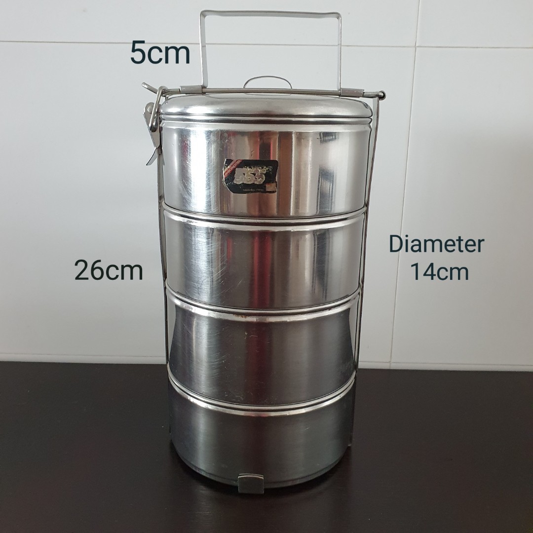 4 Tier Stainless Steel Food Tingkat Container Carrier, Furniture & Home ...