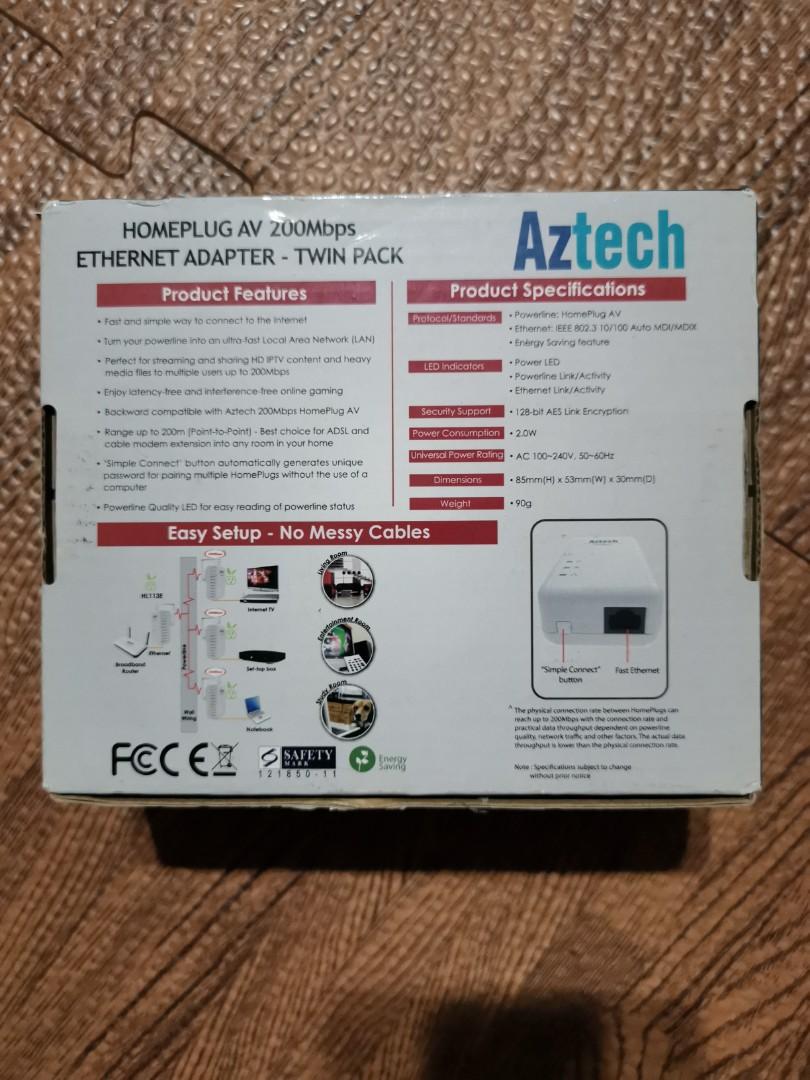 Aztech Homeplug AV 200Mbps, Computers & Tech, Parts & Accessories ...