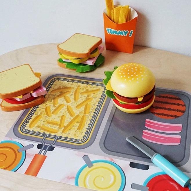 Burger & Fries Children Wooden Toys Children Learning Food Pretend Play ...