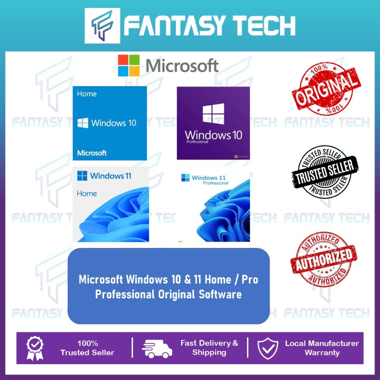 Microsoft Windows 10 & 11 Home & Pro Professional (OEM) Pack Original ...