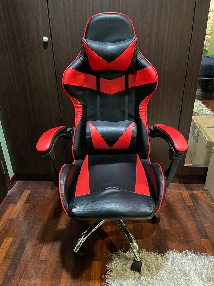 Red Black Leather Gaming Chair, Furniture & Home Living, Furniture ...
