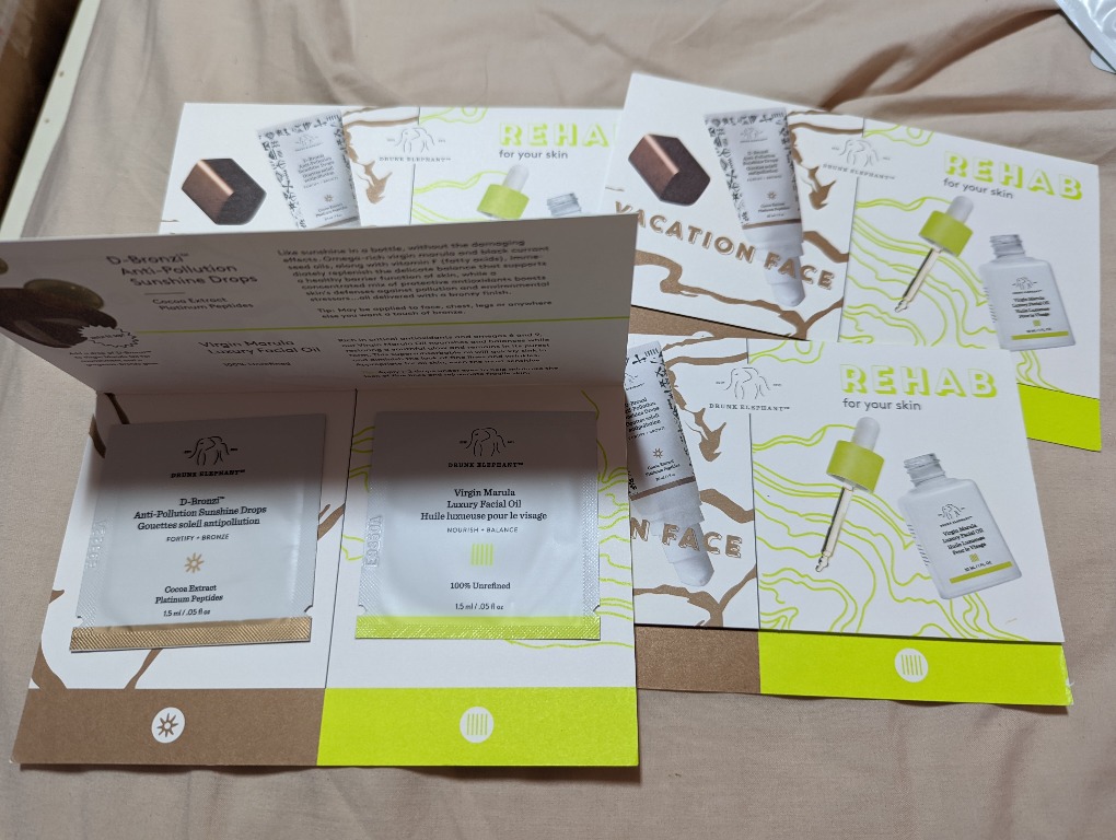 {Sample} 4 x Drunk Elephant Virgin Marula Luxury Facial Oil 1.5ml + D ...