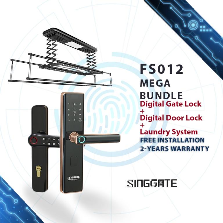 SINGGATE [Mega Bundle] Automated Smart Laundry System + Digital Wooden Door Lock + Biometrics ...