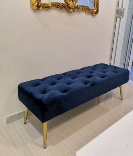 Brand New 120cm Royal Blue Bench with Velvet Fabric Seat, Furniture ...