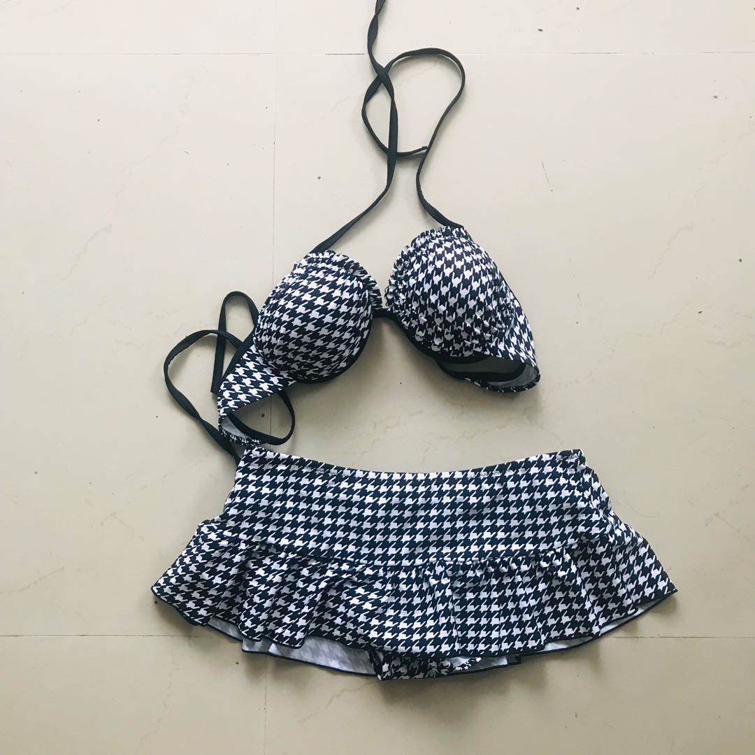 Black & White Checkered Bikini Set Top & Bottom, Women's Fashion ...