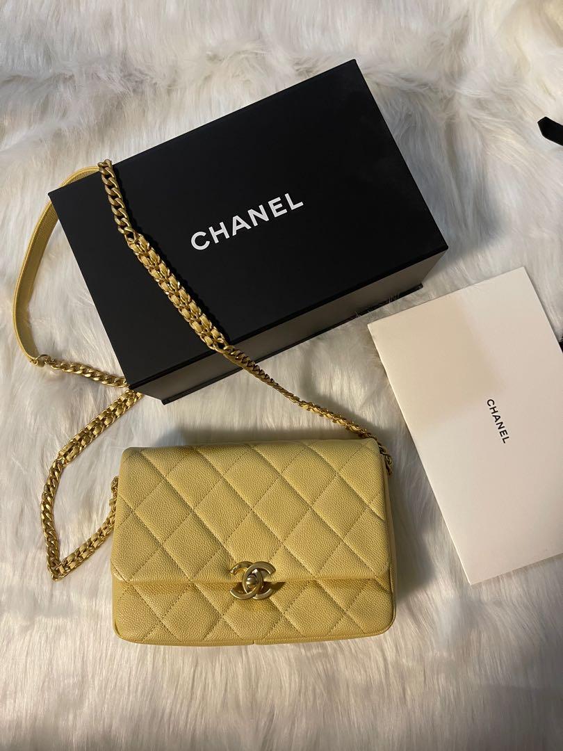 Chanel 22P Vintage Yellow (Unique colour) Chain Melody Small Flap ...