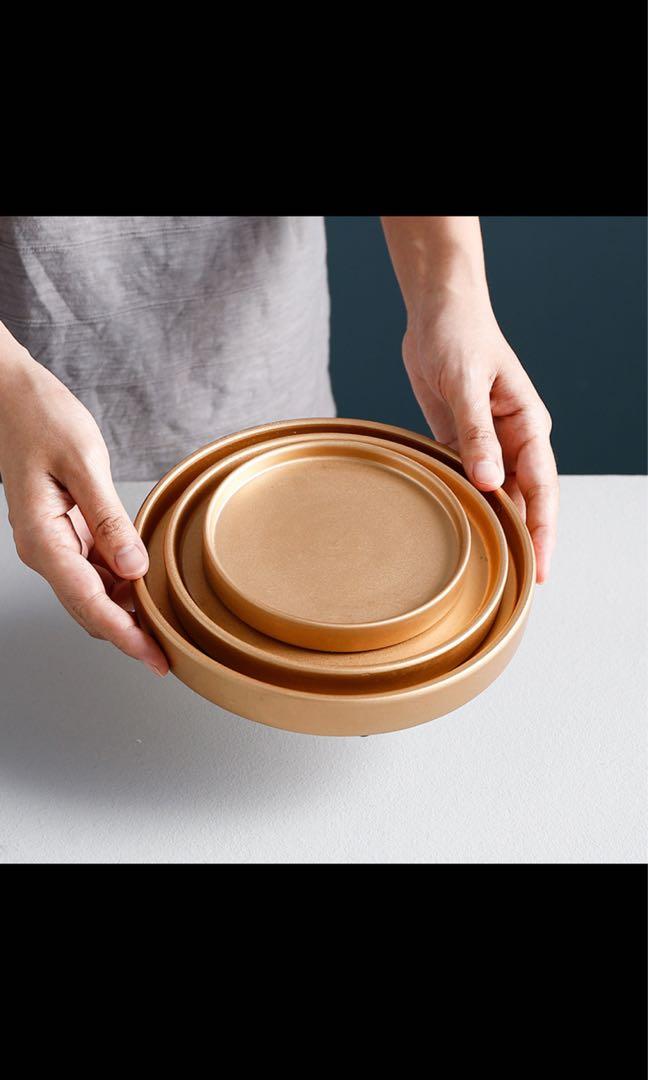Flower pot base plate (gold), Furniture & Home Living, Gardening, Pots ...