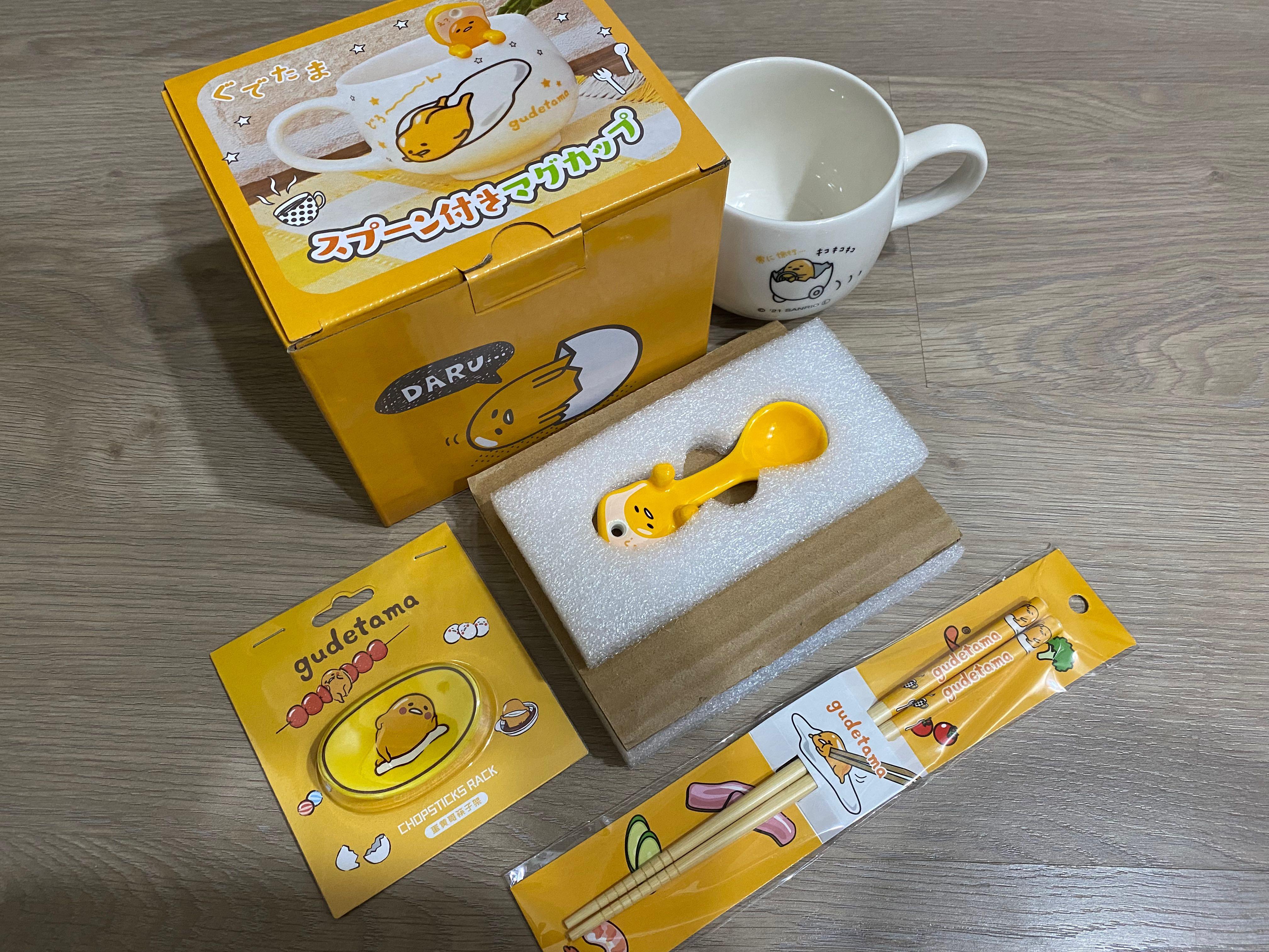 Gudetama bowl and spoon set, chopstick and rack, Hobbies & Toys ...