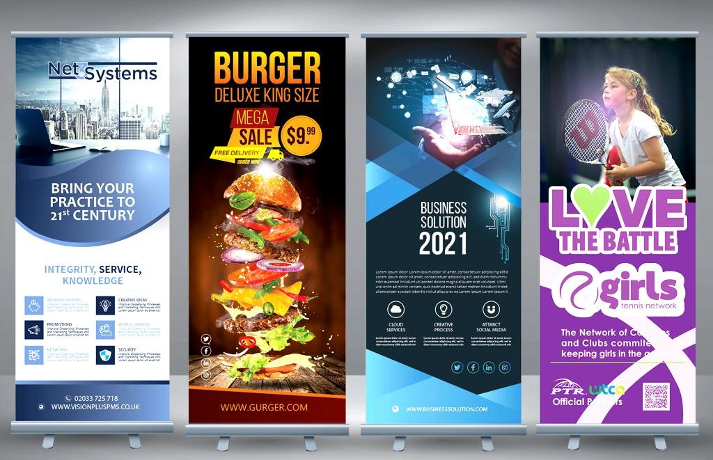 I will design and print a pull up banner for you, Business Services ...