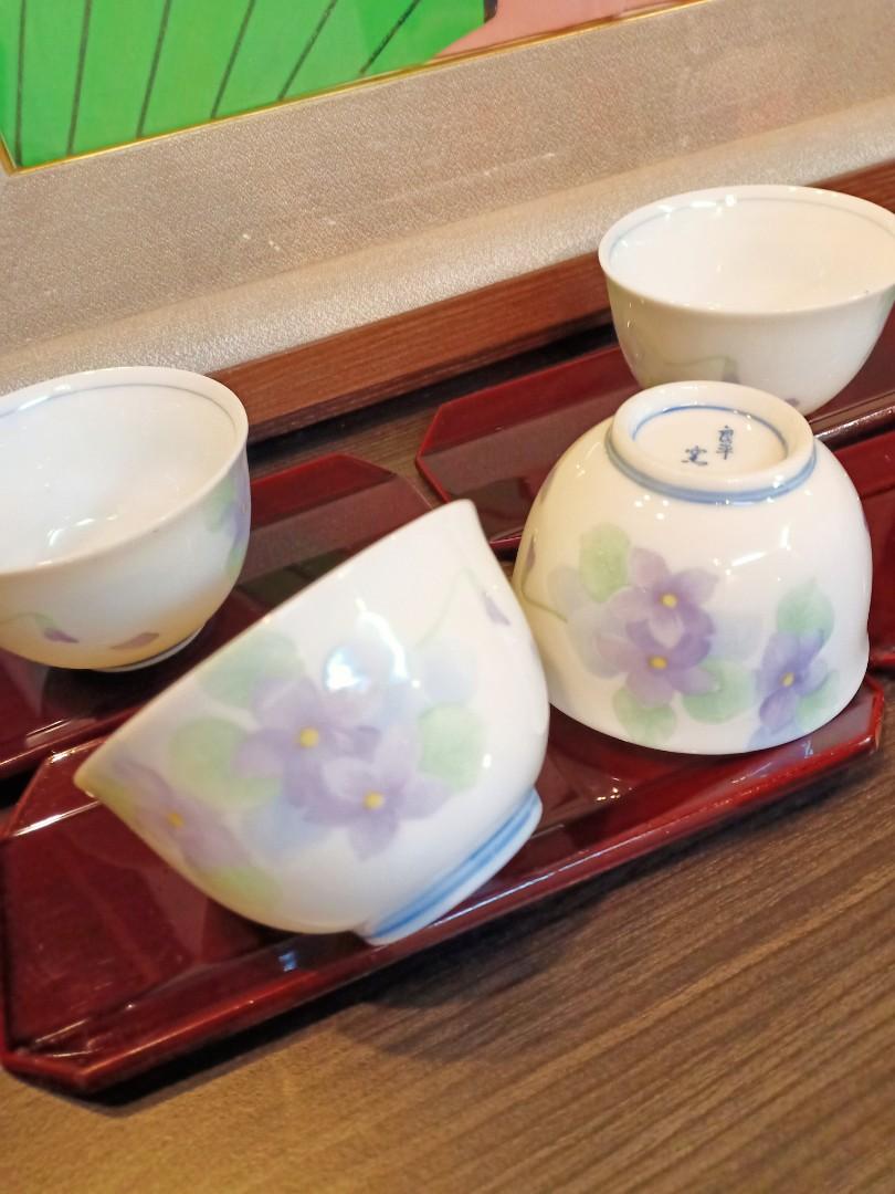 Japanese Purple Hana Tea with saucer set (a set of 4), Furniture & Home ...