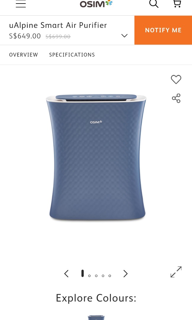 Osim uAlpine Smart Air Purifier, TV & Home Appliances, Air Purifiers ...