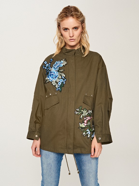reserved green jacket with floral embroidery, Women's Fashion, Coats ...